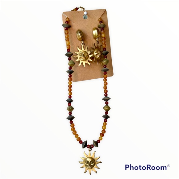 Jewelry | Gold Sun Earrings And Gold Sun And Beads Necklace Matching ...